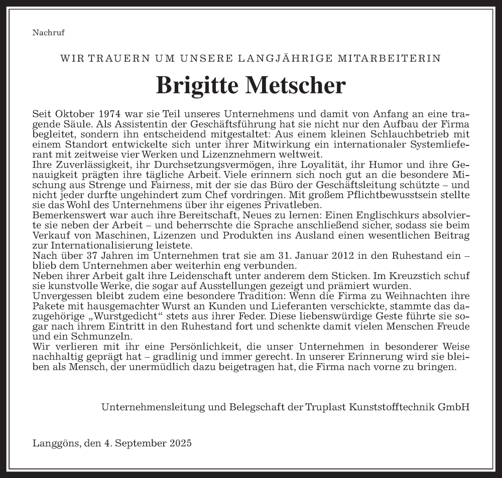 Traueranzeigen von Brigitte Metscher | mittelhessen-gedenkt.de